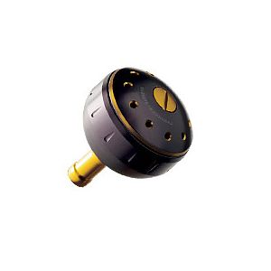 シマノ リールパーツ 夢屋 アルミラウンド型パワーハンドルノブ ブラック／ゴールド Ｌ ノブ ＴｙｐｅＢ用