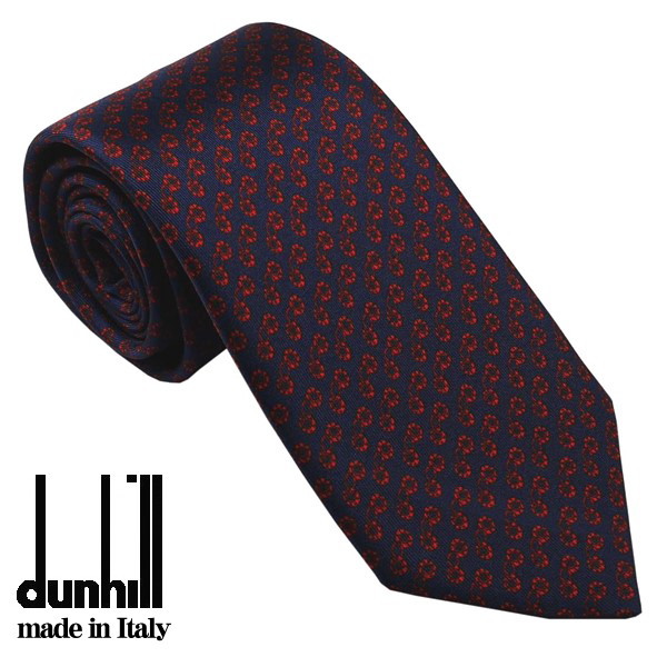 ダンヒル ネクタイ DUNHILL メンズネクタイ シルク100％ イタリー製 ネイビーレッド系 総柄タイプ DU21RPTP1C0410R