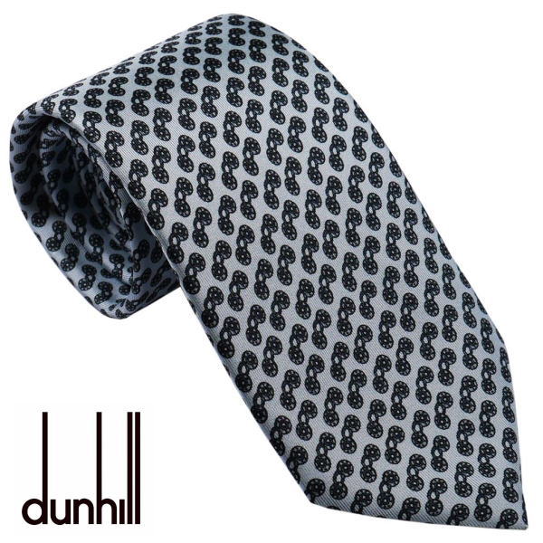 ダンヒル ネクタイ DUNHILL メンズネクタイ シルク100％ イタリー製 グレイネイビー系 総柄タイプ DU21RPTP1C0450R
