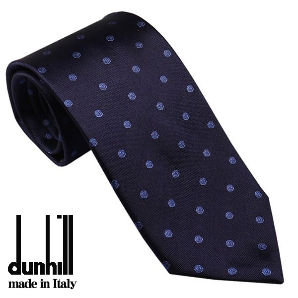ダンヒル ネクタイ DUNHILL メンズネクタイ シルク100％ イタリー製 ネイビー系 ドット柄タイプ DU21RPTW1D2410R