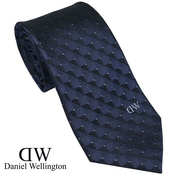 Daniel Wellington ダニエルウェリントン メンズネクタイ ネイビー系 チェックドット柄 ワンポイントロゴ DW02500009-265365