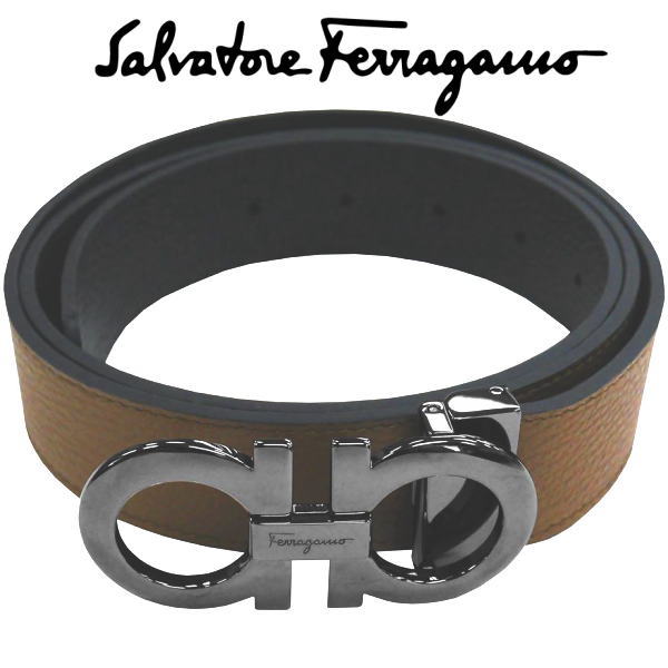 サルバトーレ フェラガモ salvatore ferragamo メンズベルト 105cm ブラックアイスバックル  ダブルガンチーニ モカブラウン ブラック リバーシブルタイプ 並行輸入品