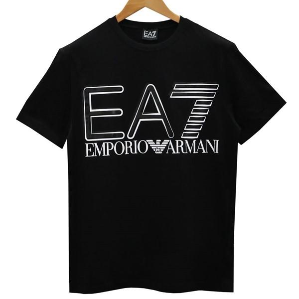 EMPORIO ARMANI エンポリオ アルマーニ EA7 クールネックTシャツ ブラック ホワイトプリント Sサイズ