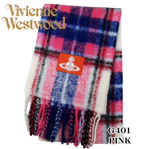 Vivienne Westwood ヴィヴィアン・ウエストウッド マフラー スカーフ アルパカ タータンチェック ピンク イタリー製 2025AW 8013014F-W01BM G401 ギフト プレゼント クリスマス
