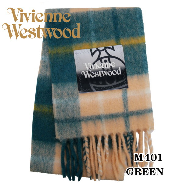 Vivienne Westwood ヴィヴィアン・ウエストウッド マフラー スカーフ グリーン ウール100％ イタリー製 2025AW M401 ギフト プレゼント クリスマス