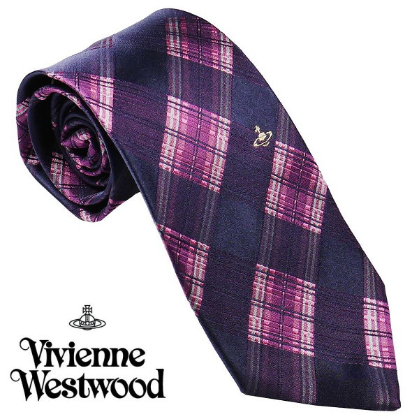 ヴィヴィアンウエストウッド ネクタイ チェック系 フクシア イタリー製 シルク100％ AW23 81050004-W00ST-G410-FUCHSIA