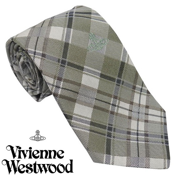 Vivienne Westwood ヴィヴィアン・ウェストウッド ネクタイ チェック柄 グリーン系 イタリー製 シルク100％ 81050004-W0101-M401-GREEN AW24