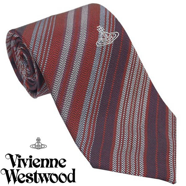 Vivienne Westwood ヴィヴィアン・ウェストウッド ネクタイ ストライプ ボルドー系 イタリー製 シルク100％ 81050004-W0104-l401-BORDEAUX AW24