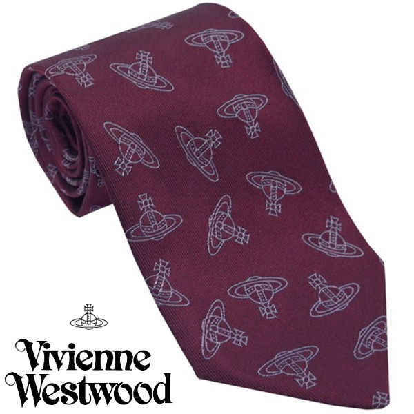 Vivienne Westwood ヴィヴィアン・ウェストウッド ネクタイ クレスト柄 ボルドー系 イタリー製 シルク100％ 81050004-W0106-I401-BORDEAUX AW24