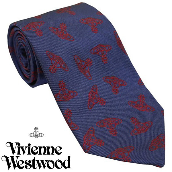 Vivienne Westwood ヴィヴィアン・ウェストウッド ネクタイ クレスト柄 スチールブルー系 イタリー製 シルク100％ 81050004-W0106-K406-SLATE BLUE AW24