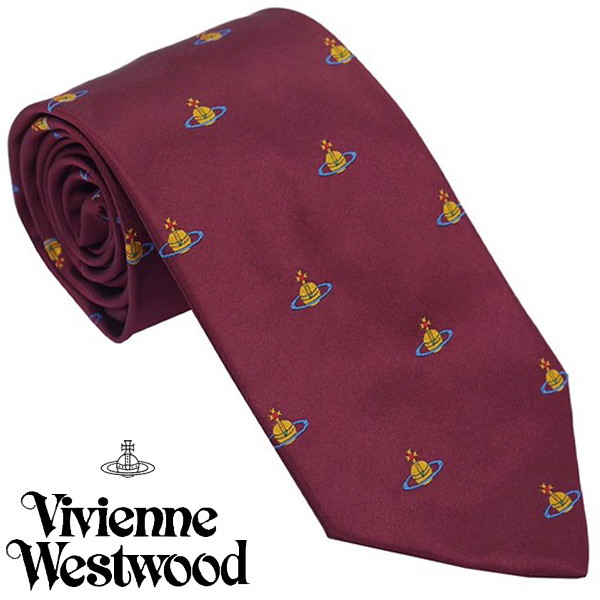 Vivienne Westwood ヴィヴィアン・ウェストウッド ネクタイ クレスト柄 ワイン系 イタリー製 シルク100％ 81050004-W00ZY-I409-WINE AW24