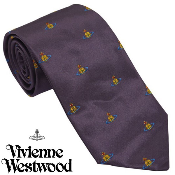 Vivienne Westwood ヴィヴィアン・ウェストウッド ネクタイ クレスト柄 モーヴ系 イタリー製 シルク100％ 81050004-W00ZY-J404-MAUVE AW24