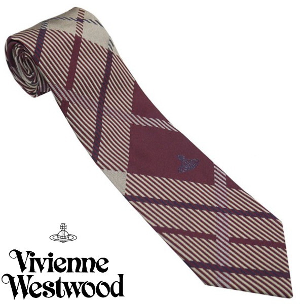 Vivienne Westwood ヴィヴィアン・ウェストウッド ネクタイ チェック柄 ボルドー系 イタリー製 シルク100％ 81050004-W0100-I401-BORDEAUX AW24