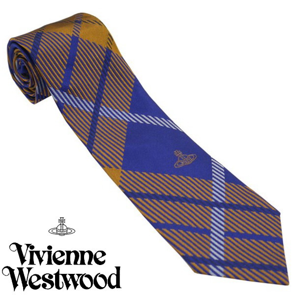 Vivienne Westwood ヴィヴィアン・ウェストウッド ネクタイ チェック柄 ロイヤルブルー系 イタリー製 シルク100％  81050004-W0100-K405- BLUE AW24