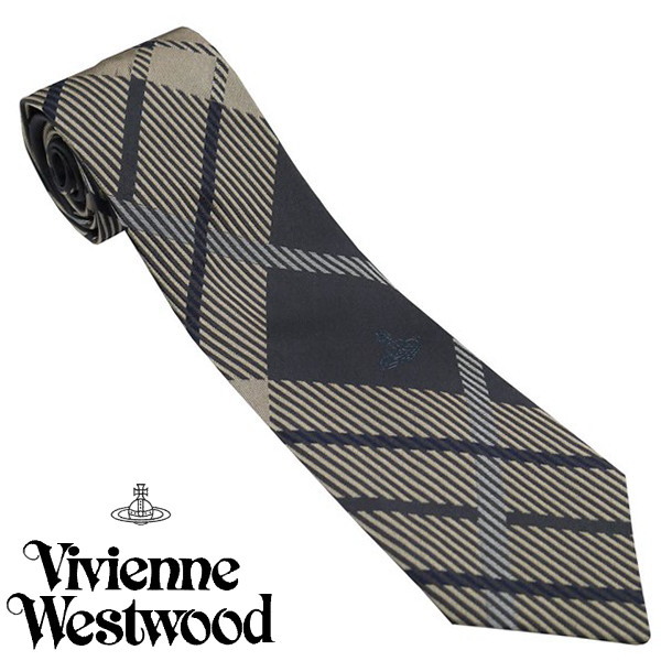 Vivienne Westwood ヴィヴィアン・ウェストウッド ネクタイ チェック柄 グレー系 イタリー製 シルク100％  81050004-W0100-P401-GREY AW24