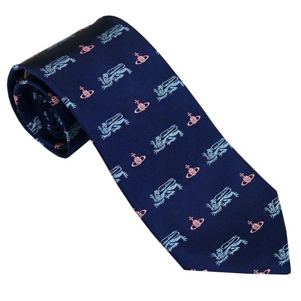 Vivienne Westwood ヴィヴィアン・ウェストウッド ネクタイ ブルー系 モチーフ柄 イタリー製 シルク100％ AW25 81050004-W0195-K401-BLUE ギフト プレゼント