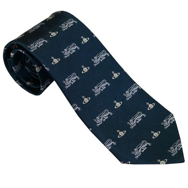 Vivienne Westwood ヴィヴィアン・ウェストウッド ネクタイ ダークグリーン系 モチーフ柄 イタリー製 シルク100％ AW25 81050004-W0195-M411-DARK GREEN ギフト プレゼント