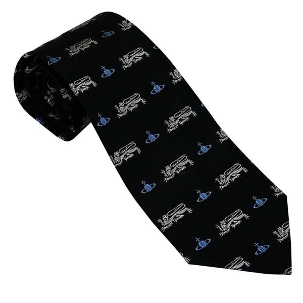 Vivienne Westwood ヴィヴィアン・ウェストウッド ネクタイ ブラック系 モチーフ柄 イタリー製 シルク100％ AW25 81050004-W0195-N401-BLACK ギフト プレゼント