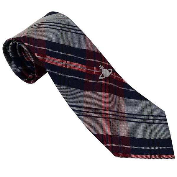 Vivienne Westwood ヴィヴィアン・ウェストウッド ネクタイ ネイビーブルー系 タータンチェック柄 イタリー製 シルク100％ AW25 81050004-W0196-K410-NAVY BLUE ギフト プレゼント