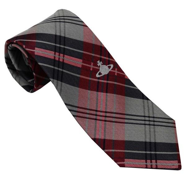 Vivienne Westwood ヴィヴィアン・ウェストウッド ネクタイ グレー系 タータンチェック柄 イタリー製 シルク100％ AW25 81050004-W0196-P401-GREY ギフト プレゼント