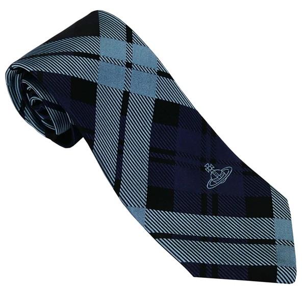 Vivienne Westwood ヴィヴィアン・ウェストウッド ネクタイ ブルー系 マドラスチェック柄 イタリー製 シルク100％ AW25 81050004-W0197-K401-BLUE ギフト プレゼント