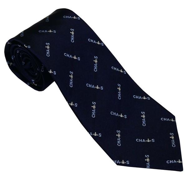 Vivienne Westwood ヴィヴィアン・ウェストウッド ネクタイ ネイビーブルー系 モチーフ柄 イタリー製 シルク100％ AW25 81050004-W0198-K410-NAVY BLUE ギフト プレゼント