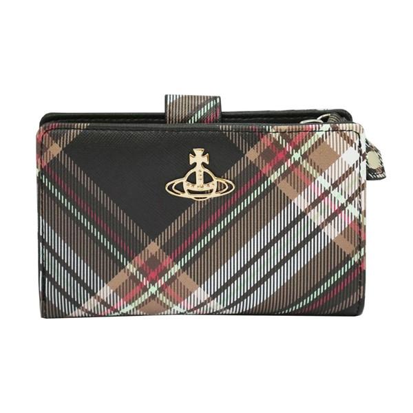 Vivienne Westwood ヴィヴィアン・ウエストウッド 長財布 DERBY イタリー製 51080028U-S001K 二つ折り財布（小銭ファスナー式）BIOGREEN SAFFIANO PRINTED D101 TARTAN BROWN/BLACK