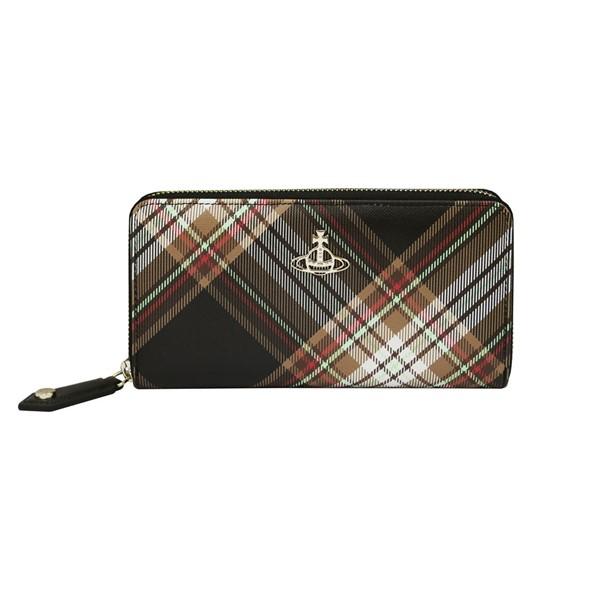 Vivienne Westwood ヴィヴィアン・ウエストウッド ラウンドファスナー長財布 DERBY イタリー製 51050023U-S001K BIOGREEN SAFFIANO PRINTED D101 TARTAN BROWN/BLACK