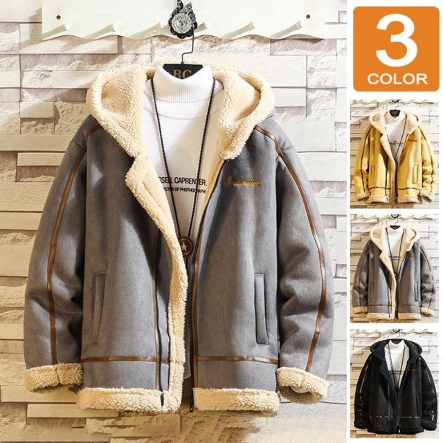 ムートンジャケット ボアジャケット メンズ ジャケット ブルゾン 厚手 防寒 裏起毛 アウター 秋服 秋冬