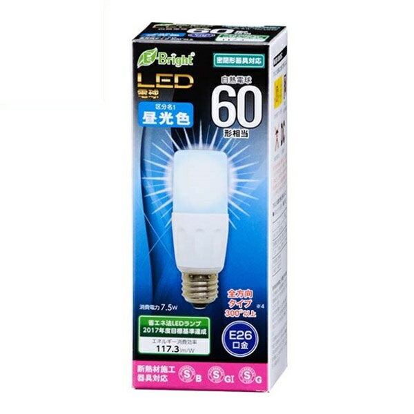 送料無料 OHM LED電球 10個セット Ｔ形 60W相当 880lm 昼光色 E26 全方向配光タイプ 密閉形器具 断熱材施工器具対応 LDT8D-