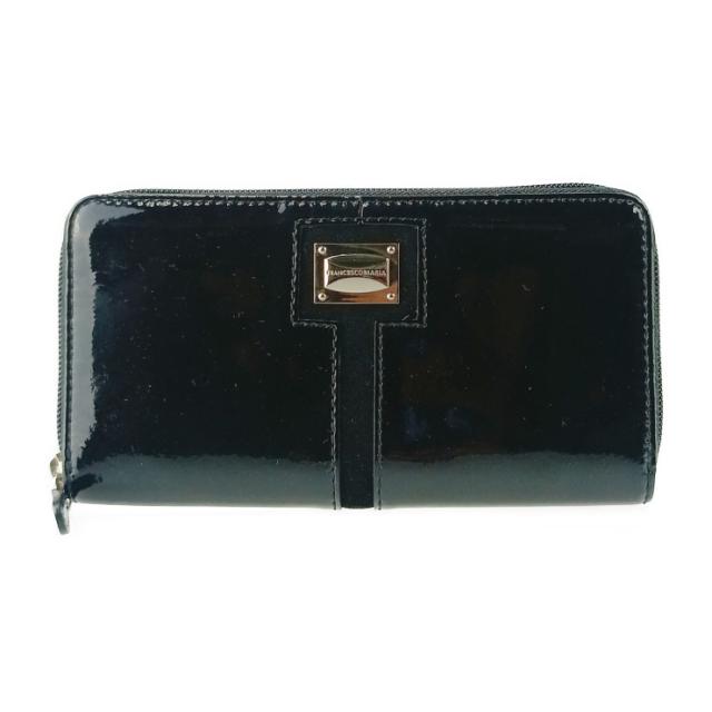 FRANCESCO BIASIA フランチェスコ・ビアジア 財布 ラウンドファスナー 長財布 561072-10 ブラック パテントレザー レディース シルバー金具 超美品【本物保証】