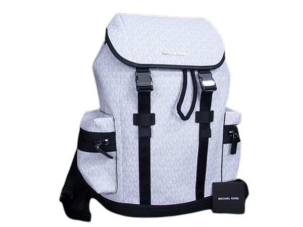 MICHAEL KORS マイケルコース リュックサック COOPER ポケット ホワイト ブラック PVC ユニセックス MK柄 新品未使用展示品【本物保証】