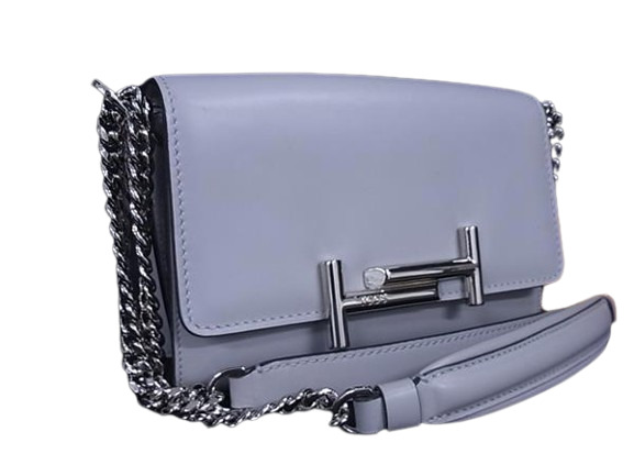 TODS トッズ ショルダーバッグ ダブルT - グレー系 レザー レディース 2WAY シルバー金具【本物保証】