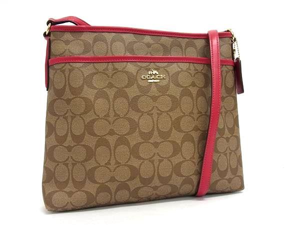 COACH コーチ ショルダーバッグ シグネチャー ファイル バッグ F58297 ブラウン系×ピンク系 PVC×レザー レディース ゴールド金具 美品【本物保証】