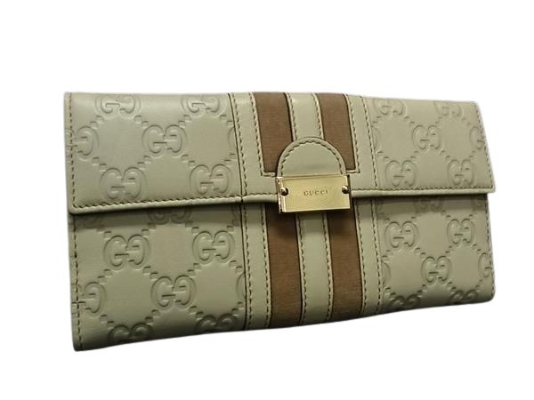 GUCCI グッチ 財布 グッチシマ 150674 アイボリー ブラウン レザー レディース Wホック 二つ折り長財布 ゴールド金具【本物保証】