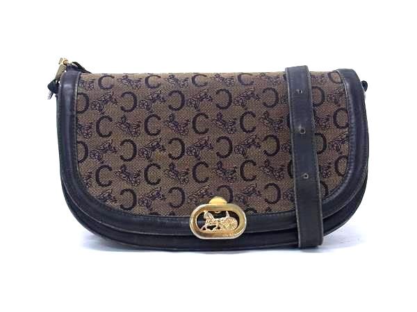 CELINE セリーヌ トートバッグ Cサルキー - ブラウン系 ブラック キャンバス×レザー ヴィンテージ 馬車金具 ゴールド金具【本物保証】