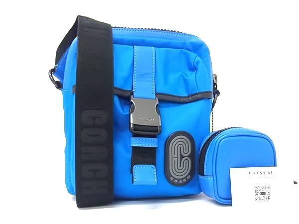 COACH コーチ ショルダーバッグ マックス C9836 ブルー ブラック ナイロン×レザー ユニセックス 美品【本物保証】