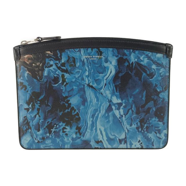 新品未使用展示品 dunhill ダンヒル クラッチバッグ デューク マーブル スモール ジップフォリオ DU19R3850MR472 ブルー レザー メンズ ポーチ セカンドバッグ【本物保証】