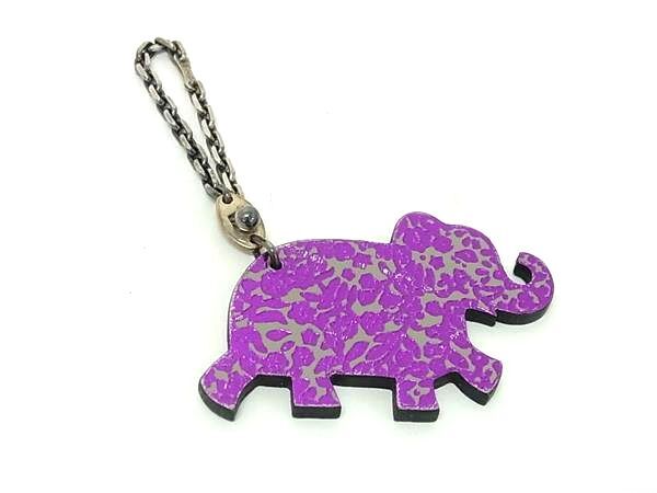 美品 HERMES エルメス アニマル バッグチャーム - - パープル系×グレー系 レザー SV925 ユニセックス シルバー金具 キーホルダー キーチェーン【本物保証】