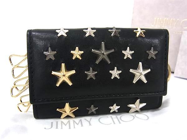 JIMMY CHOO ジミーチュウ キーケース ネプチューン ブラック レザー レディース スタースタッズ 6連 美品【本物保証】
