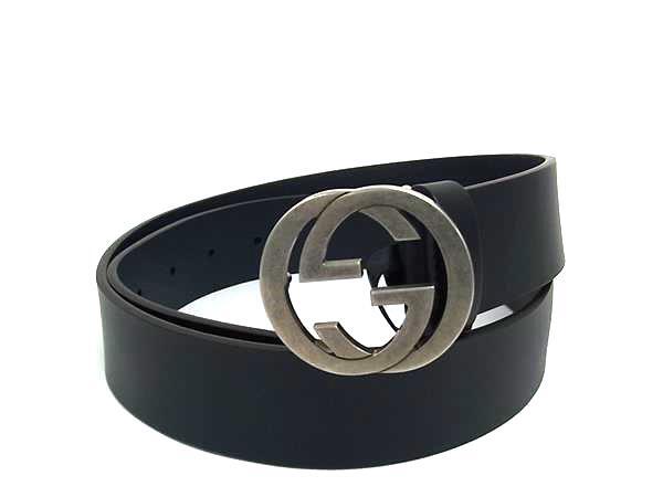 GUCCI グッチ ベルト インターロッキングG 546389 ブラック レザー メンズ シルバー金具 美品【本物保証】
