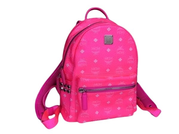 MCM エムシーエム リュックサック ヴィセトス MMK9AVE56QP001 ピンク レザー レディース スタッズ シルバー金具 美品【本物保証】