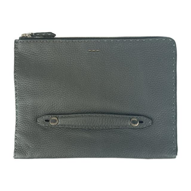 FENDI フェンディ クラッチバッグ セレリア 7M0225 グレー系 シルバー金具 レザー メンズ セカンドバッグ ポーチ Ｌ字ファスナー【本物保証】