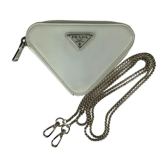 PRADA プラダ ショルダーバッグ トライアングル チェーン ポーチ 1NR005 ホワイト レザー レディース トライアングルロゴ 三角ロゴプレート シルバー金具 美品【本物保証】