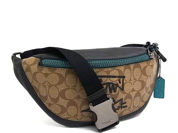 COACH コーチ ウエストバッグ GUANG YU コラボ シグネチャー ボディバッグ 2525 ブラウン系 ブラック系 PVC レザー メンズ【本物保証】
