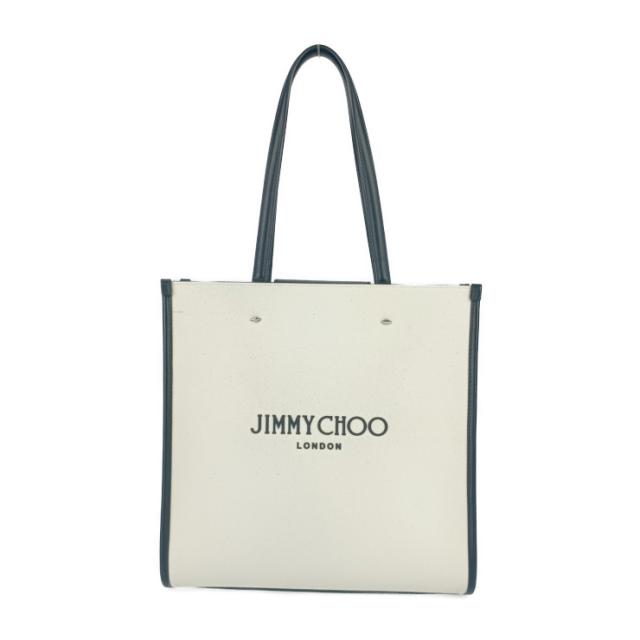 美品 JIMMY CHOO ジミーチュウ トートバッグ N/S トート M - ナチュラル ブラック キャンバス レザー レディース ショルダーバッグ【本物保証】