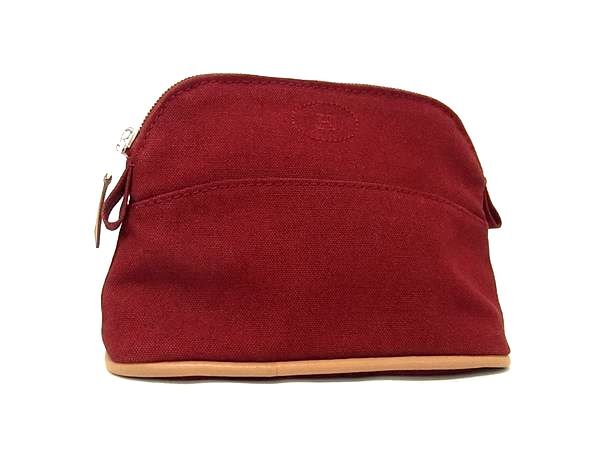 HERMES エルメス ポーチ ボリードポーチ16 ボルドー系 コットン×レザー レディース ミニミニ 美品【本物保証】