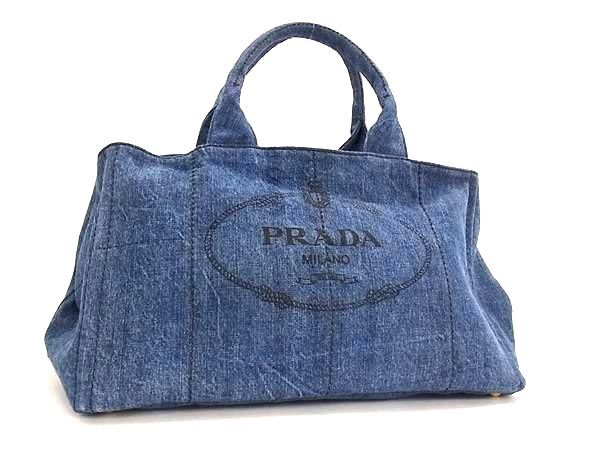 PRADA プラダ ハンドバッグ カナパ B1872B ネイビー デニム レディース 白タグ 三角ロゴマーク トライアングルロゴ【本物保証】