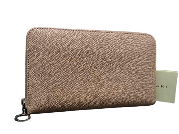 BVLGARI ブルガリ 財布 ブルガリ・ブルガリ ラウンドファスナー 長財布 36935 ピンク系 レザー レディース シルバー金具 美品【本物保証】