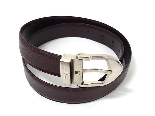 LOUIS VUITTON ルイヴィトン ベルト タイガ サンチュール クラシック アカジュー レザー メンズ シルバーバックル【本物保証】